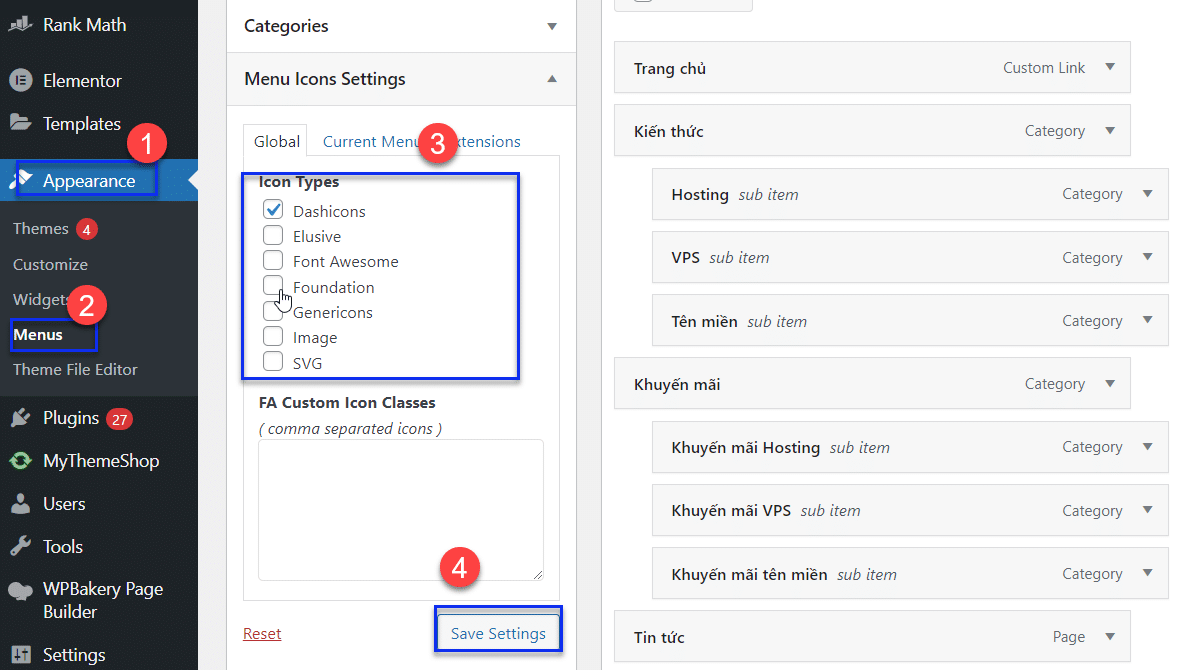 Hướng dẫn 2 cách thêm icon vào menu WordPress đơn giản